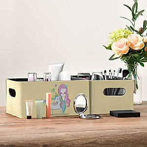 J JOYSAY Mermaid Unicorn Storage Basket Felt Storage Bin Collapsible Nursery Baskets Convenient Box Organizer for Makeup Hair Supplies