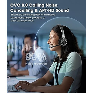 KONNAO Wireless Headset with AI Noise Cancelling Microphone, V5.3 Wireless Headphones with USB Dongle & Mic Mute for Computer/Laptop/PC/iPhone/Android/Cell Phones/Zoom/Ms Teams/Skype