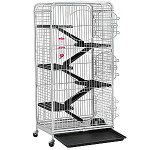 go2buy Metal 3 Doors Rats Rabbit Ferret Cage Playpen, 25.2Lx 16.9Wx 51.6H-inch White