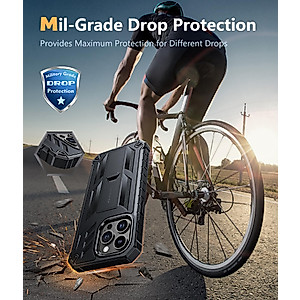 FNTCASE for iPhone 15-Pro-Max Case: Military Grade Drop Proof Rugged Protective Cell Phone Cover with Kickstand & Built-in Protector | Matte Textured Shockproof TPU Hybrid Bumper Cases (Black)