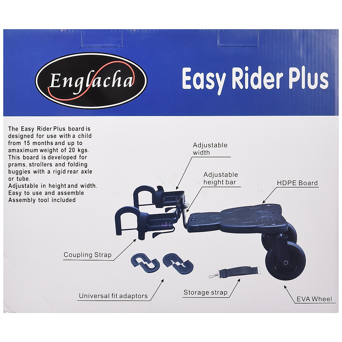 Englacha Easy Rider Trailer - Standing Platform - Quick and Easy to Use - Designed for Safety, Blue