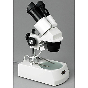 AmScope SE306-P Binocular Stereo Microscope, WF10x Eyepieces, 20X and 40X Magnification, 2X and 4X Objectives, Upper and Lower Halogen Lighting, Reversible Black/White Stage Plate, Pillar Stand, 120V