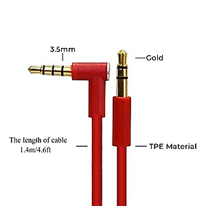 Replacement Audio Cable Cord Wire with in-line Mic Audio Extension Cable and Remote Control Compatible with Beats by Dr Dre Headphones Solo/Studio/Pro/Detox/Wireless/Mixr/Executive/Pill (Red)