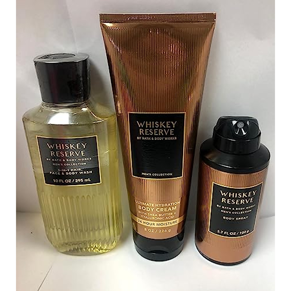 Bath & Body Works - Whiskey Reserve – For Men - 3 pc Bundle - 3-in-1 Hair, Face & Body Wash, Deodorizing Body Spray and Ultimate Hydration Body Cream – 2021