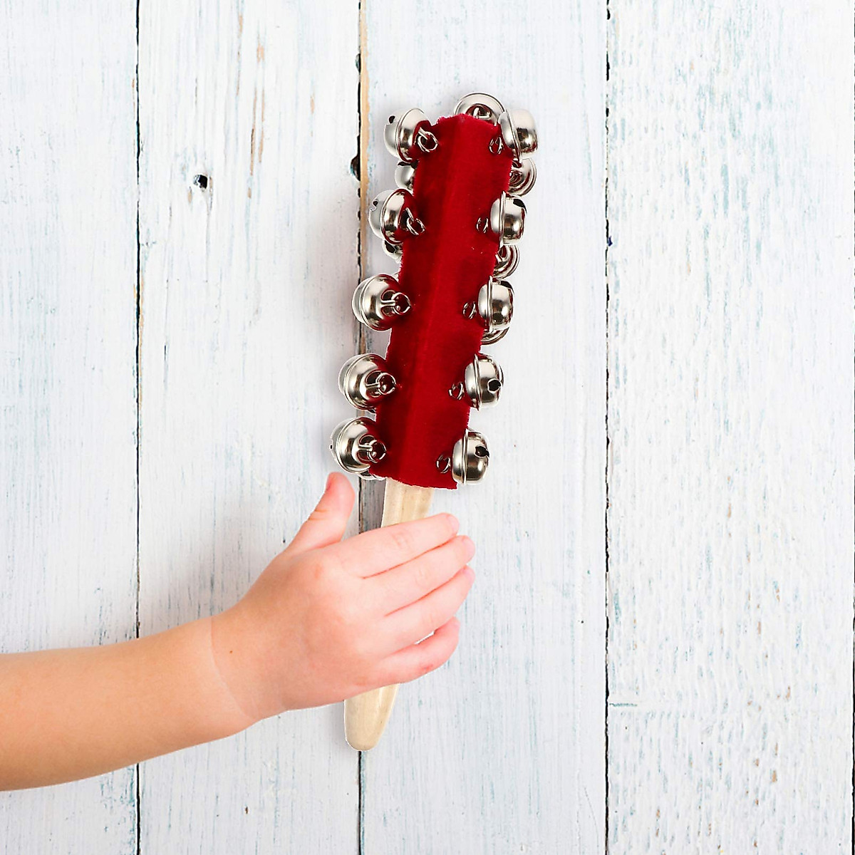 NUOBESTY 2pcs Christmas Hand Jingle Bells Wooden Shaker Jingle Bells Stick Musical Percussion Instrument Toy Kids Sleigh Bells for for Holiday Home Christmas Decoration Red