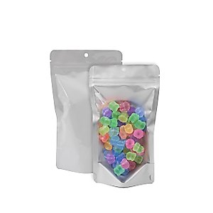 PackFreshUSA: 5 Mil White/Clear Stand Up Pouch Bags - Professional Flexible Packaging - Resealable - Seal-Top - Heat-Sealable - Hang Hole - Tear Notch - Medium 5 x 8 x 3 in - 100 Pack