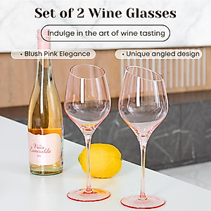 Lidy Pink Wine Glasses Set of 2-15 oz Pink Goblets for Red Wine & White Wine | Hand Blown Wine Glasses for Mothers Day Gifts & Spring Table Decor | Stemmed Wine Glasses Pink for Spring Gifts