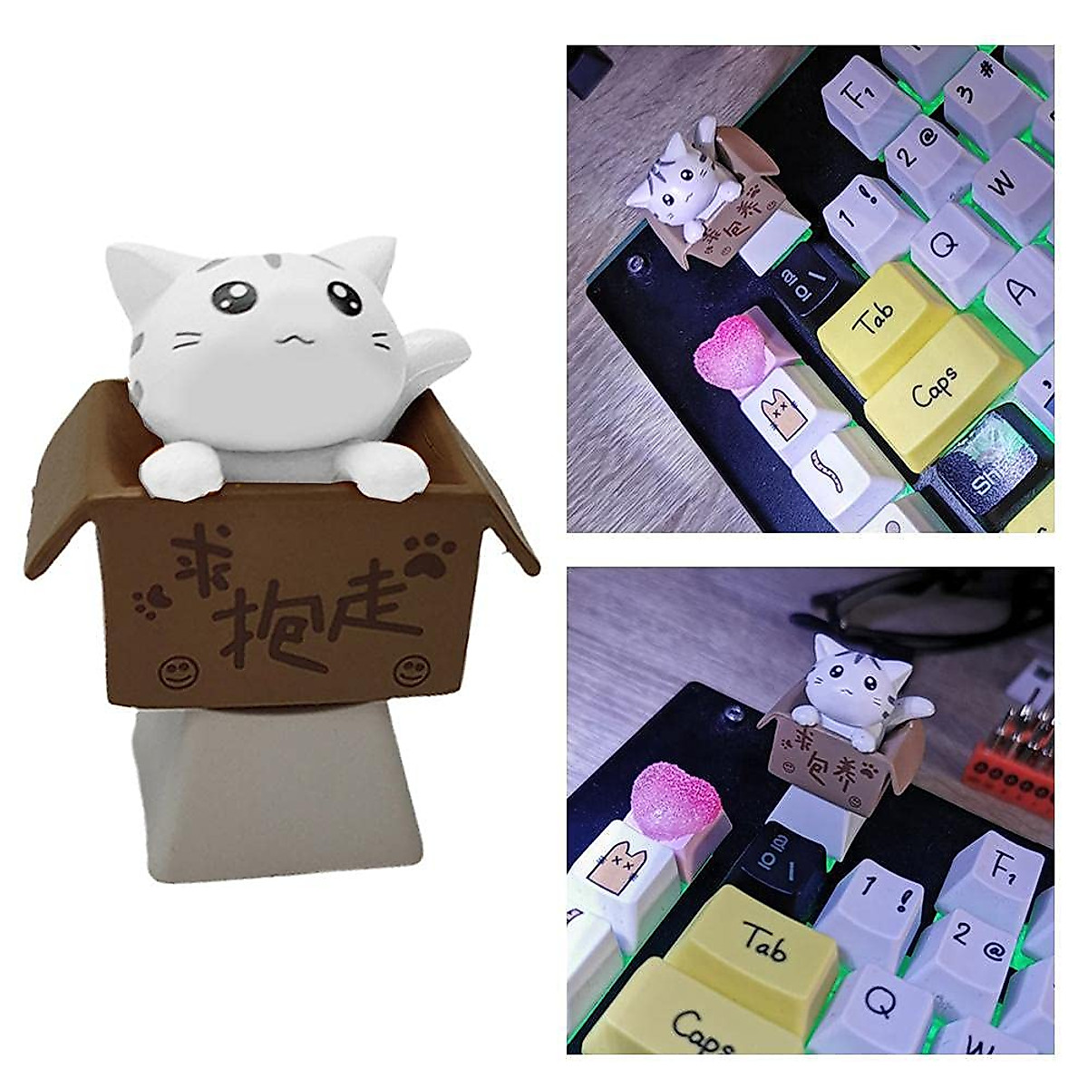 Hai Lan 1pc DIY Cartoon Mechanical Keyboard ESC Keycap Cute Cat Custom Keys Caps Novelty Bottom Backlit Keyboard Keycaps Gaming Accessories Children's Gifts, White
