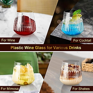 Lueumxc 40 Pack Plastic Ribbed Wine Glasses, 14Oz Origami Disposable Wine Glasses Unbreakable Clear Plastic Cocktail Glasses Recyclable Shatterproof Reusable Plastic Wine Cups (14oz 40pack)