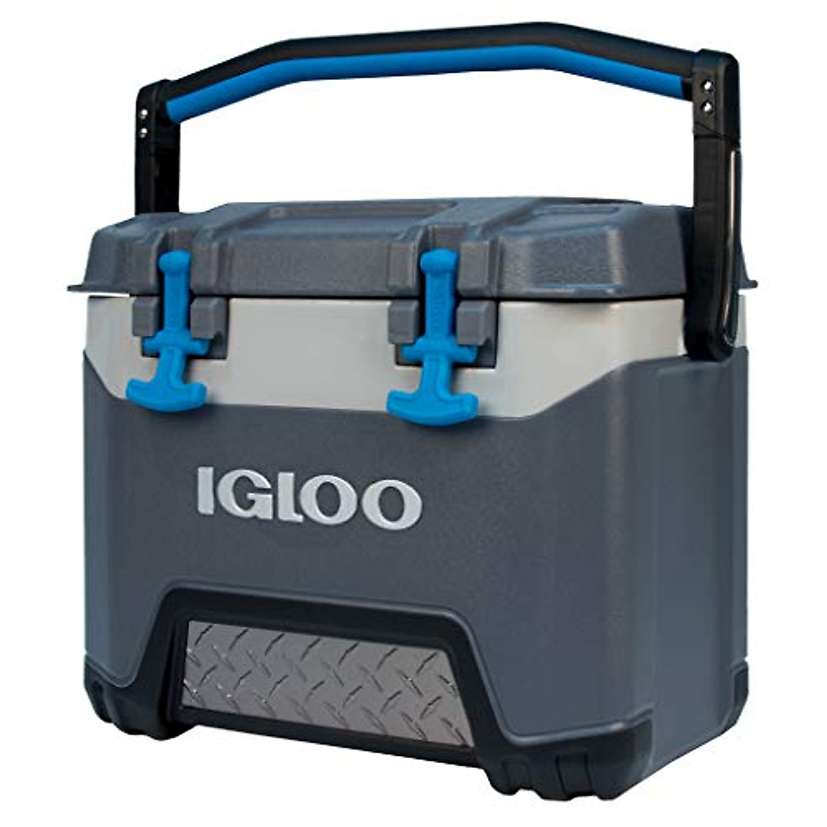 Igloo BMX 25 Quart Cooler with Cool Riser Technology, Fish Ruler, and Tie-Down Points - 11.29 Pounds - Carbonite Gray and Blue