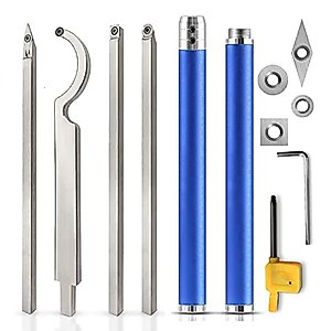 Carbide Lathe Tools, Wood Turning Tools for Lathe, Wood Lathe Turning Tools for Rougher Finisher Detailer Swan Neck Hollower, with 4 Extra Replacement Inserts