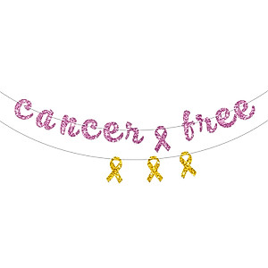 Cancer Free Banner, Breast Cancer Awareness Party Decoration, Cancer Surviving Party Garland, Breast Cancer Pink Ribbon Sign Survivor Party Decoration Supplies - Pink Glitter