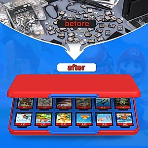 CYKOARMOR Switch Game Case for Nintendo Switch/OLED/Lite, Switch Game Holder with 36 Games Storage and 72 Memory Cartridge Slots, Portable Switch Game Card Case with Magnetic Closure, Red Blue
