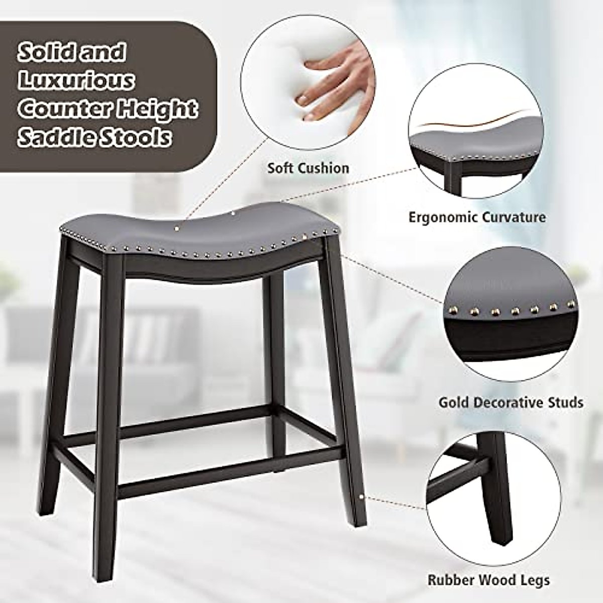 Giantex Dining Table Set for 4, Kitchen Counter Height Table w/ 4 Stools, 5 Piece Bistro Table Set, Rubber Wood Pub Dinette Set w/Upholstered Stools, Space-Saving Table Set for Small Spaces (Black)