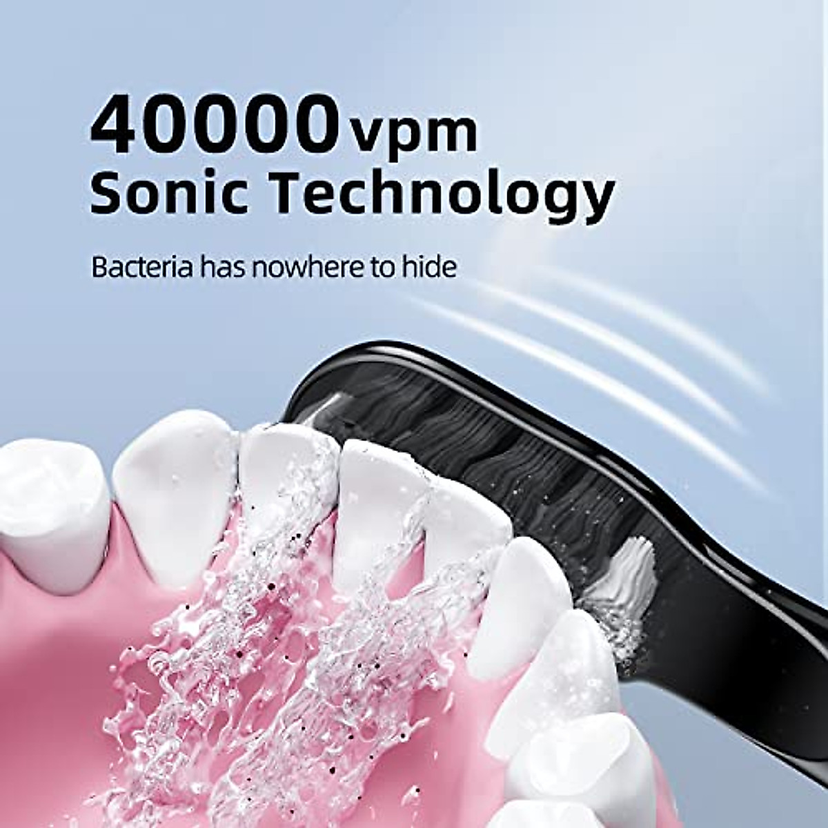 XFU Sonic Toothbrush for Adults and Kids, 3 Dupont Brush Heads, with 5 Modes and Waterproof IPX7, Battery Electric Toothbrush Build in 2 Mins Timer 40,000 VPM XF-2011 (Black)