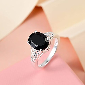 Shop LC Black Tourmaline Ring 925 Sterling Silver Split Shank Statement Jewelry Engagement Women Size 7 Ct 2.3 Birthday Gifts for Women
