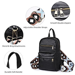 ALUSBELL Vintage Sling Bag Sling Backpack for Men Women, Vegan Leather Crossbody Bag Fanny Packs, Fashion Chest Bag Daypack with 2 Adjustable Straps,Black