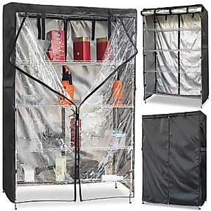 Dalema Wire Shelves Covers,600D Heavy Duty Waterproof Dustproof Shelving Unit Cover,Outdoor Storage Rack Cover with Zipper for Metal Shelving(Black with Clear Front,30x14x63 Inch)