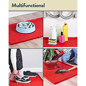 Under Sink Drip Tray - Silicone Liner Mat for Under Kitchen or Bathroom Sink - Waterproof Organizer Protects Floors from Leaks - 34" x 22" Red