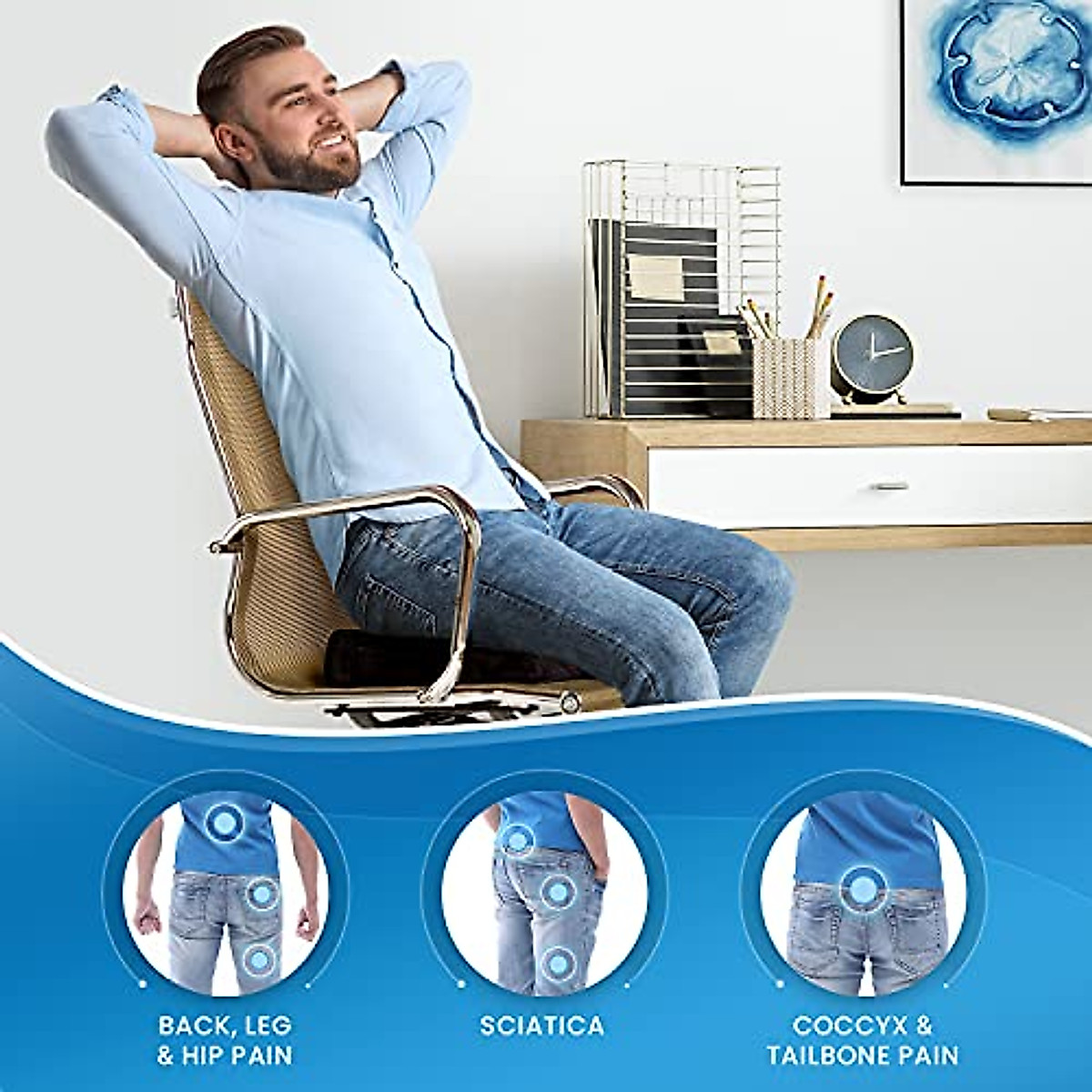 Everlasting Comfort Car and Truck Seat Cushion - Memory Foam Wedge Chair Driving Pillow (Black)