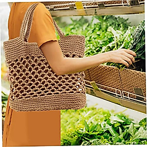 Eaarliyam Cotton Woven Beach Bag Crochet Travel Tote Handbag Casual Summer Shoulder Bag for Women Beige Tote-Handbags
