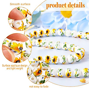 Hicarer 200 Pcs Summer Sunflower Beads 10 mm Flower Ceramic Bead Round Handmade Porcelain Beads Sunflower Spacer Bead for Bracelets Jewelry Making DIY Crafts Necklace Traditional Chinese Style