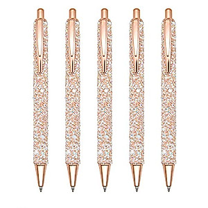 Gullor 5PCS Ballpoint Pens, Glitter Click Ball Pens, Black Ink Medium Point 1mm, for Office Supplies Gift Wedding Birthday, Gold