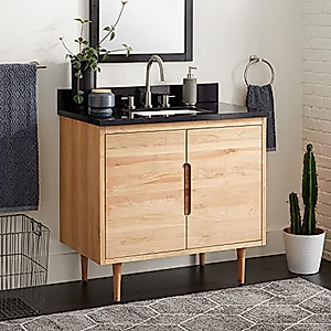 Signature Hardware 953277-36-RUMB-0 Bivins 36" Free Standing Single Vanity Cabinet Set with Teak Cabinet, Vanity Top and Rectangular Undermount Sink - No Faucet Holes