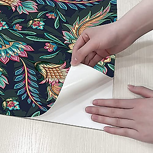 JiffDiff Floral Wallpaper Peel and Stick Vintage Wallpaper Paisley 17.3"x118" Navy Dark Blue/Pink Wallpaper Self Adhesive Contact Paper for Home Bedroom Cabinets Renter Friendly Wallpaper