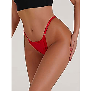 Milumia Women Sexy Cheeky Lace Panties Thongs Underwear Low Rise G-String Brief Hipster A Red Medium