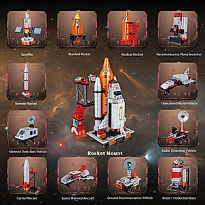 Space Shuttle Rocket Toys 12 in 1 Toy Building Sets STEM Building Blocks Aerospace Rocket Launcher Educational Birthday Gift for Kids Boys Girls 6 7 8 9 10 11 12+ Years Old (566Pieces)