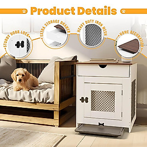 DYTREND Dog Kennel Furniture Wooden Furniture-Style Dog Crate End Table with Drawer | Dog cage for Small Dogs Indoor | White Dog Cage | Chew-Resistant Design