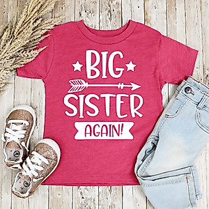 Arrow Big Sister Again Sibling Announcement Shirts for Baby and Toddler Girls Sibling Outfits Vintage Burgundy Shirt