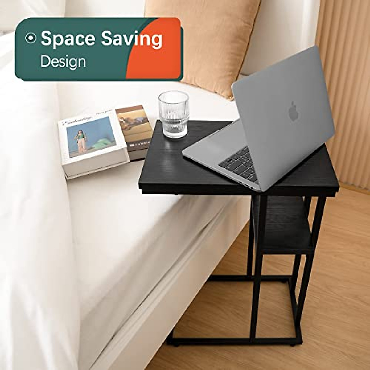 Yoobure C Shaped End Table Set of 2, Side Table for Couch and Bed, Small Side Table for Small Spaces, Living Room, Bedroom, Rustic Snack Table