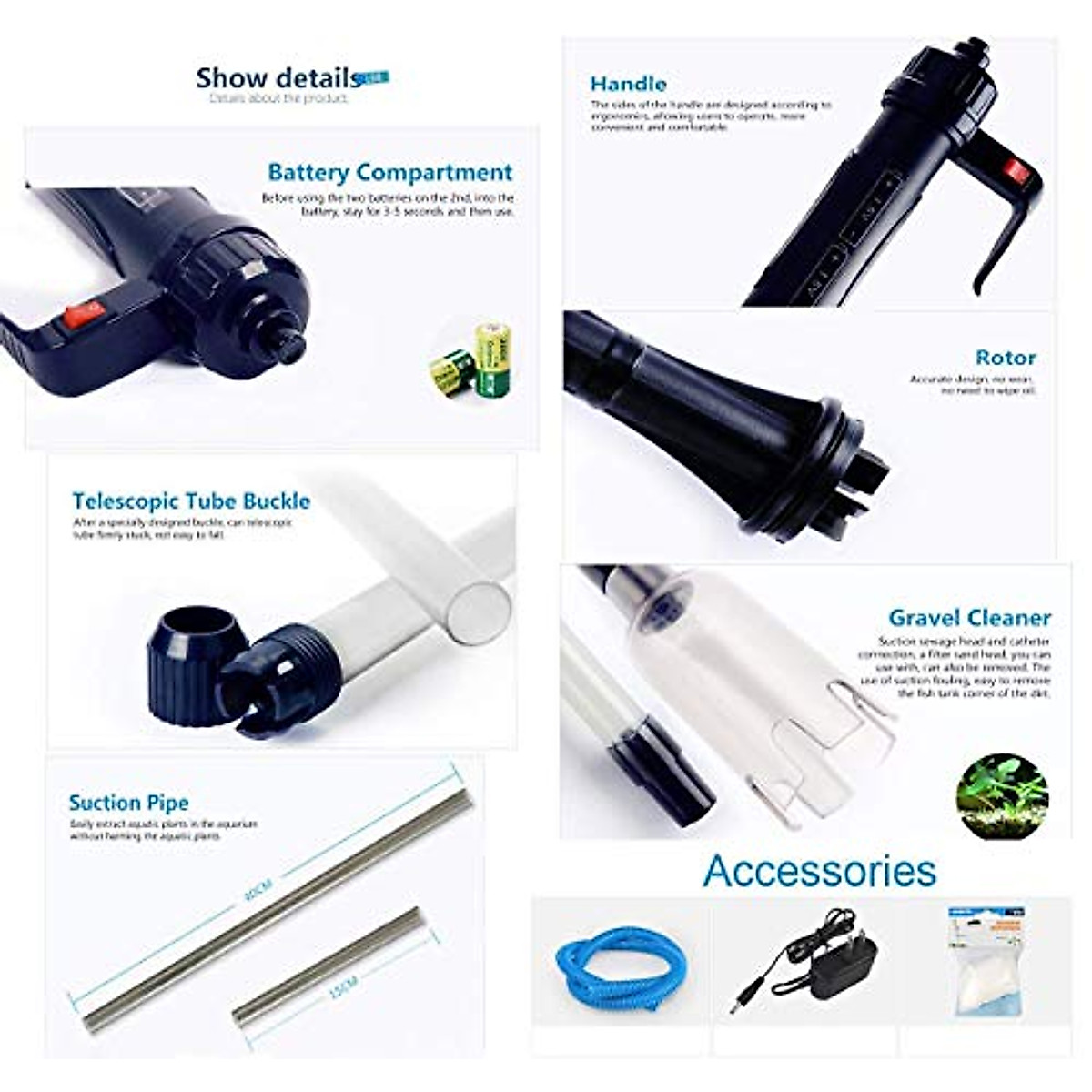 LONDAFISH Electric Fish Tank Vacuum Cleaner Syphon Operated Gravel Water Filter Cleaner Sand Washer