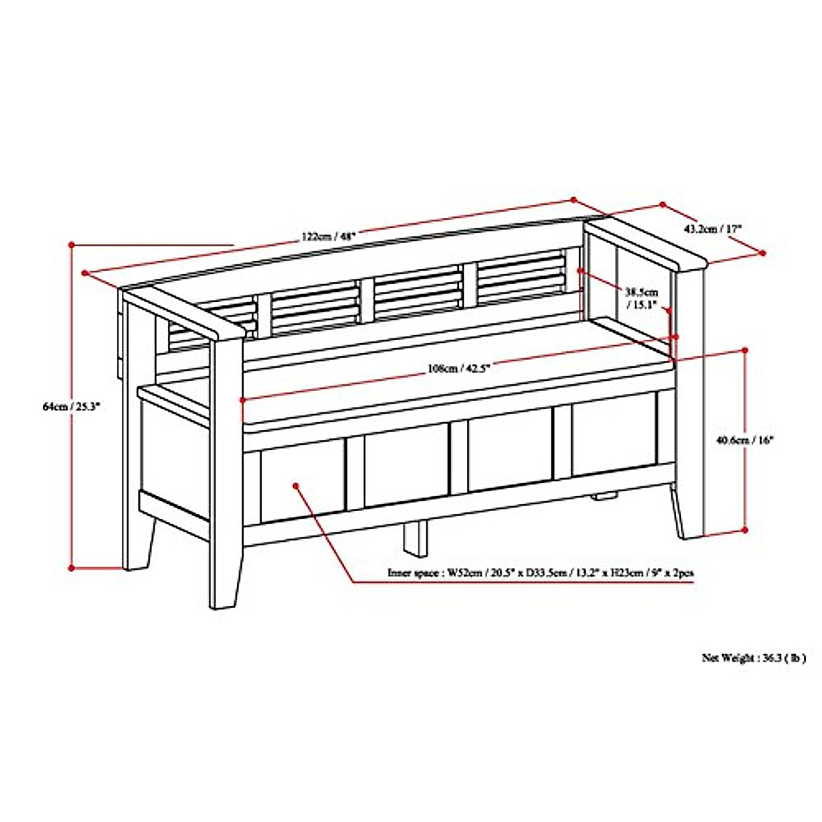 SIMPLIHOME Adams SOLID WOOD 48 Inch Wide Contemporary Entryway Storage Bench with Safety Hinge, Multifunctional Rustic in Black, For the Living Room, Entryway and Family Room