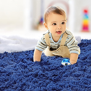 PAGISOFE Fluffy Shaggy Area Rug, 5x8, Plush Shag Rugs for Living Room Bedroom, Shaggy Furry Rugs for Girls Boy Baby, Soft Rugs for Nursery Kids Room, Fuzzy Toddler Room Rug, Light Navy