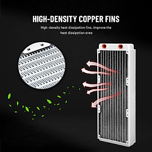 360mm Water Cooling Radiators, 12 Pipe Heat Exchanger Radiators, Copper Computer Radiators for PC CPU Computer Water Cool System, G1/4 Thread, Easy Installation, White
