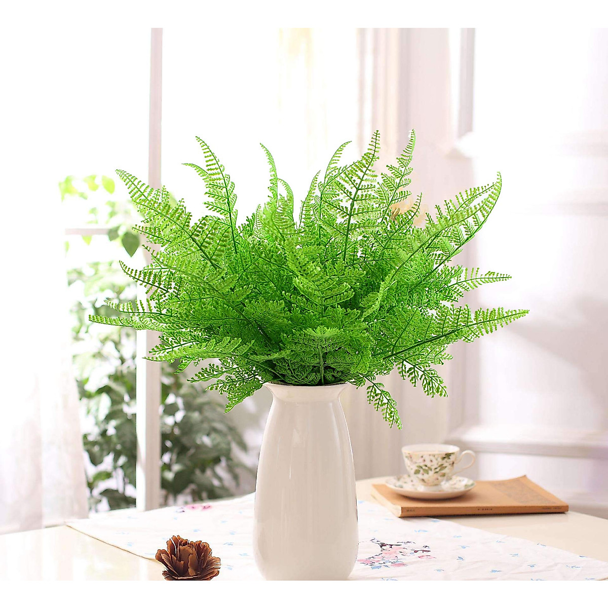 CATTREE Artificial Shrubs Bushes, Plastic Fern Leaves Persian Grass Fake Plants Wedding Indoor Outdoor Home Garden Verandah Kitchen Office Table Centerpieces Arrangements Christmas Decoration 4 pcs