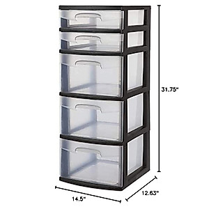 Sterilite 5 Drawer Tower Drawers & Carts, 12.63 Inches, Pack of 2, Black, 2 Count