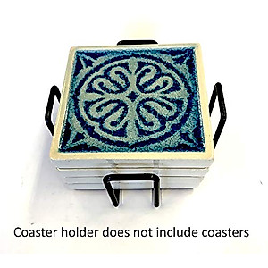 4.5 Inch Premium Black Iron Metal Coaster Holder for Both Round and Square Coasters New Modern Design. Stronger, Thicker Construction Holds Up to 7 Coasters (1)