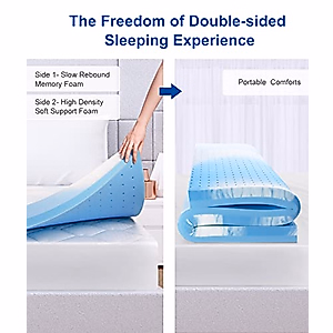 BedStory [Firm But Still Hugs You] 4 Inch Memory Foam Mattress Topper Queen, Gel Swirl Foam Bed Toppers Ventilated Mattress Pad for Pressure Relieving