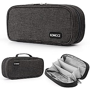 Pencil Case, Koncci Big Capacity Pencil Case for Girls and Boys, Aesthetic Large Storage Pen Pouch Bag with Zippers and Handle for School College Office Students Adults (Dark Grey)