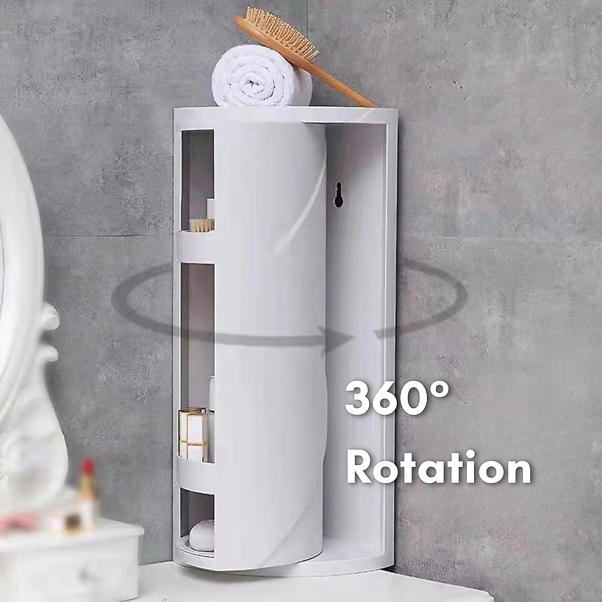 Rotating Corner Shelf Locker, 1-3Layers Triangle Storage Organizer, Cosmetic Cabinet Rack for Bathroom and Kitchen (White,L)