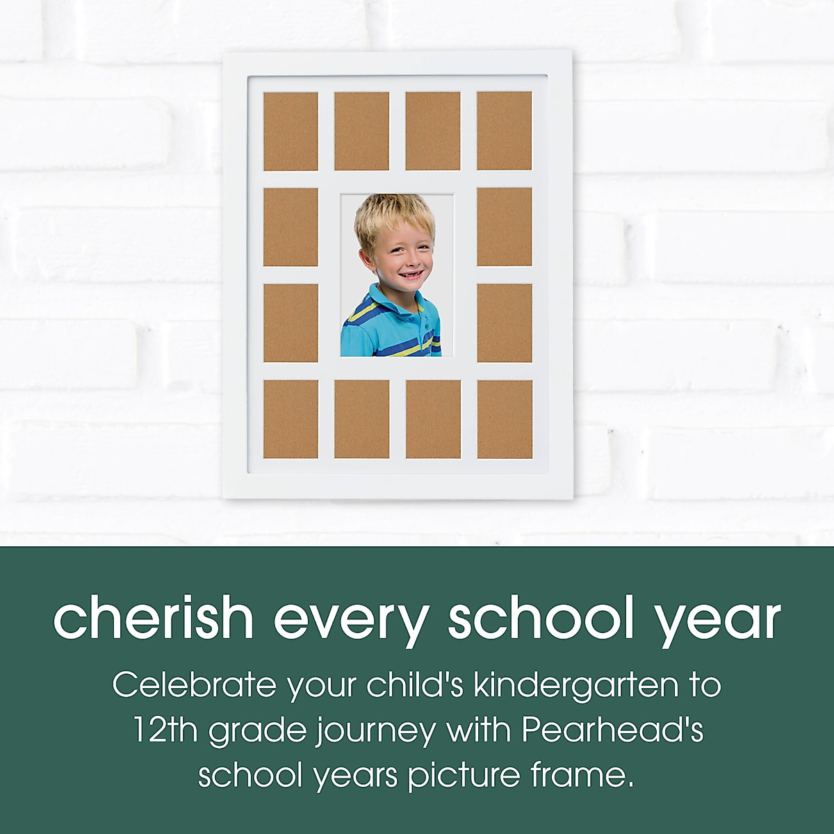 Pearhead School Years Picture Frame K-12 Keepsake, Collage Wall Decor for Kindergarten to 12th Grade Graduation, Multi Photo Display, Ideal Graduation Gift, Fits 13 Wallet Size Photos - White