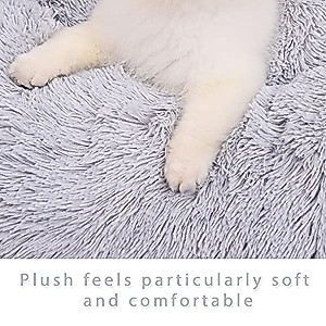 WAYIMPRESS Calming Dog Bed for Small Dog & Cat,Washable Plush Round Pet Puppy Bed with Fluffy Faux Fur for Anti Anxiety and Cozy (20x20 Inch, Grey)