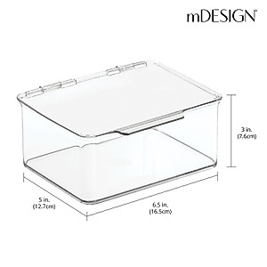 mDesign Plastic Playroom/Gaming Storage Organizer Box Containers, Hinged Lid for Shelves or Cubby, Holds Small Toys, Building Blocks, Puzzles, Markers, Lumiere Collection, Clear