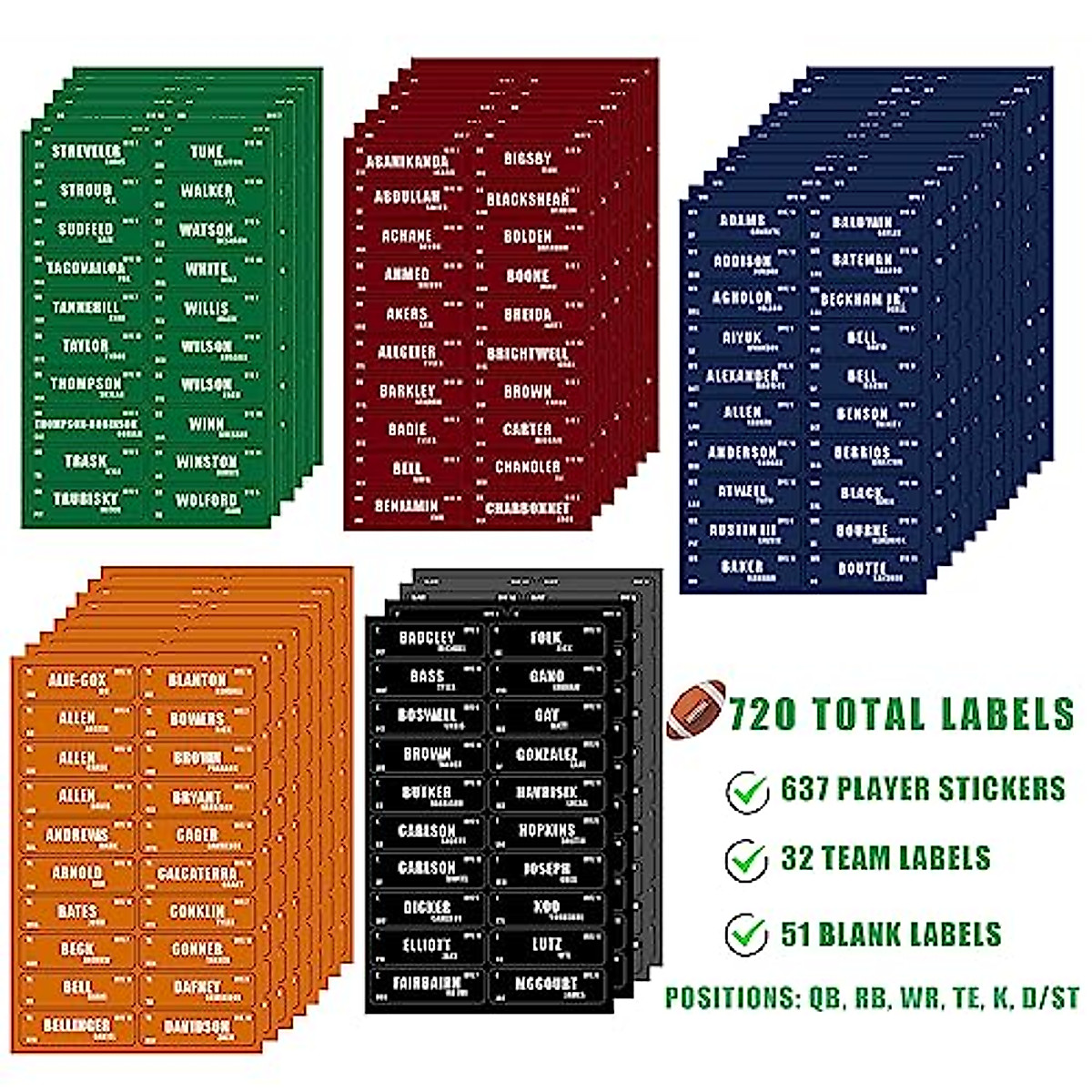 FEEYE Fantasy Football Draft Board 2023-2024 Kit – 6'x4' Draft Board, Set with 637 Player Labels – Premium Color Edition