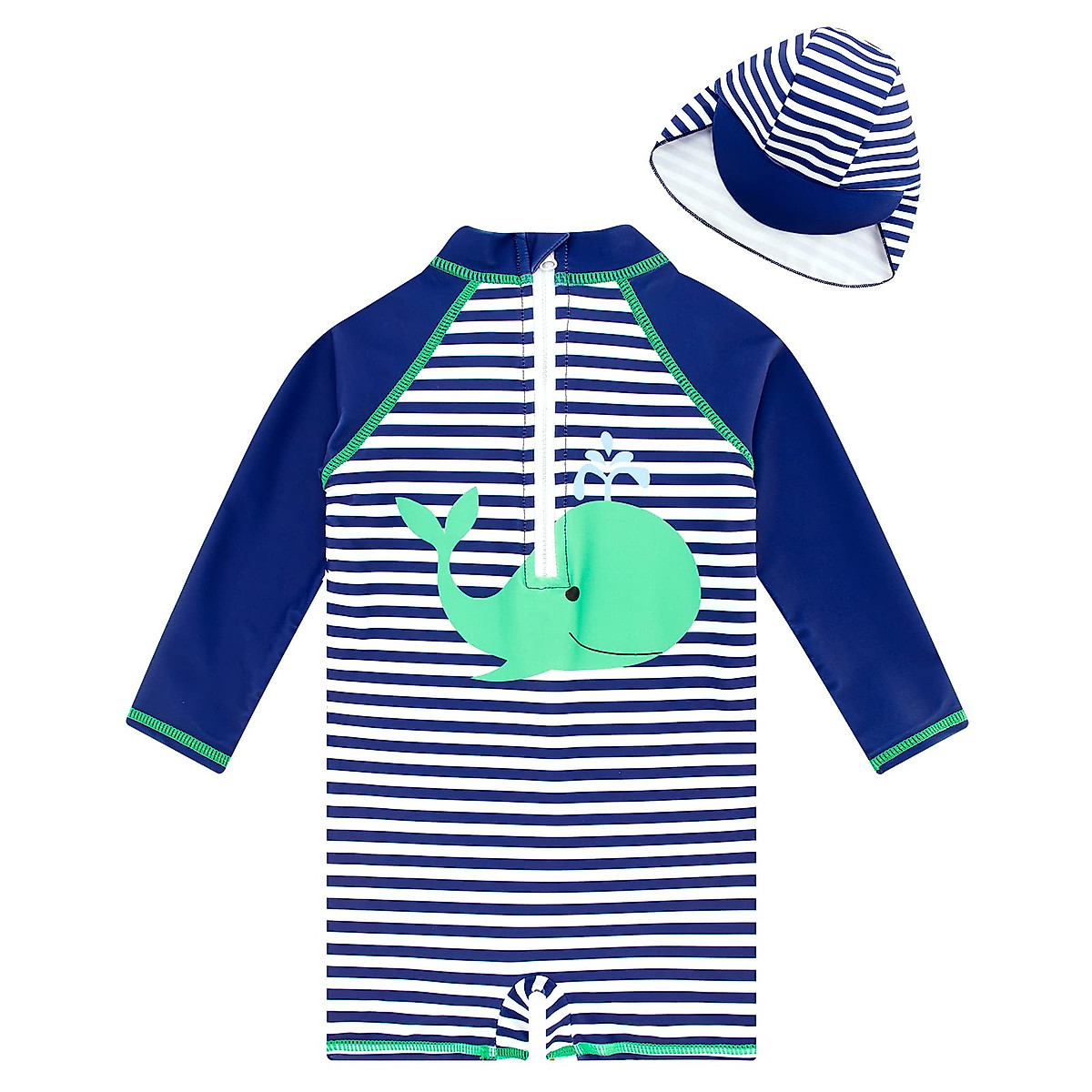 Toddler Boy Swimsuit 6-12 Months Baby Boys One Piece Sunsuit with Sun Hat Long Sleeve Whale Zip Bathing Suit Green Swimwear