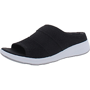 BZees Womens Iconic Metallic Peep Toe Slide Sandals Black 6.5 Medium (B,M)